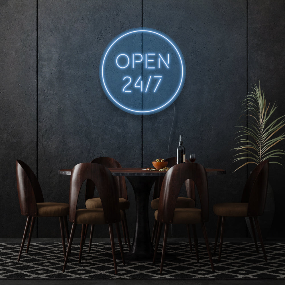 Open 24/7 Round LED Neon Sign – ⚡ Neon Signature™